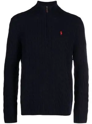 Polo Ralph Lauren Logo-embroidered Cable-knit Half-zip Jumper - Blue