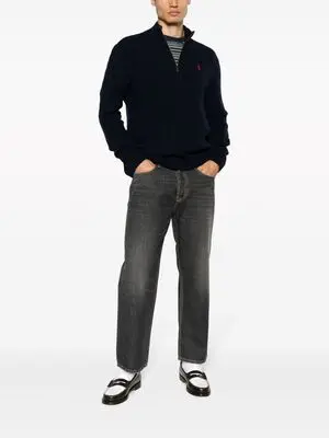 Polo Ralph Lauren Logo-embroidered Cable-knit Half-zip Jumper - Blue