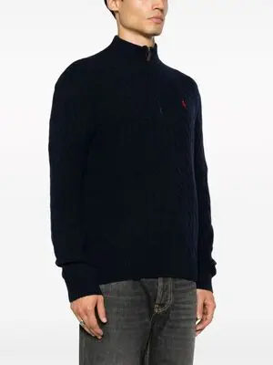 Polo Ralph Lauren Logo-embroidered Cable-knit Half-zip Jumper - Blue
