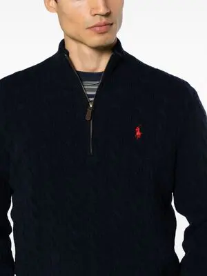Polo Ralph Lauren Logo-embroidered Cable-knit Half-zip Jumper - Blue