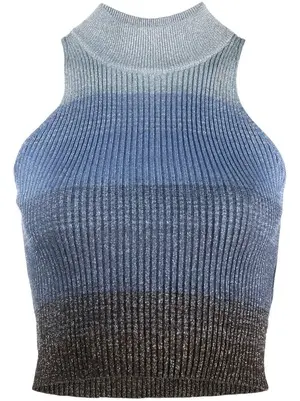 Gcds Degradé Ribbed-knit Cropped Top - Blue