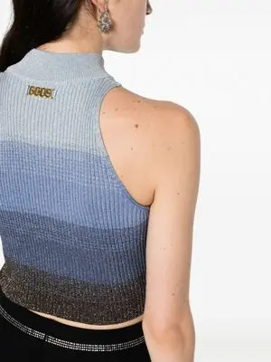 Gcds Degradé Ribbed-knit Cropped Top - Blue