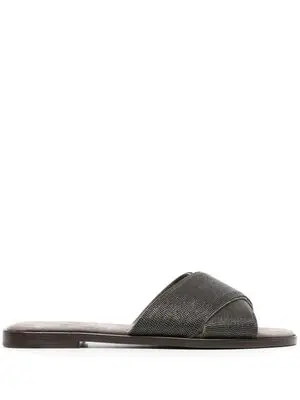 Brunello Cucinelli Monili Detail Crossover-straps Slides - Grey