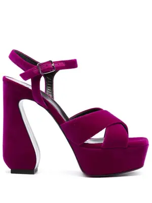 SERGIO ROSSI 140mm Velvet Platform Sandals - Purple