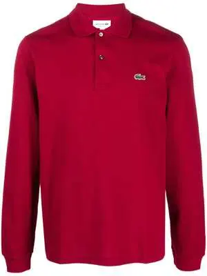 Lacoste Logo-patch Long-sleeve Cotton Polo Shirt - Red