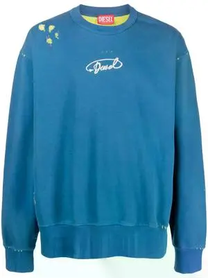 DIESEL® Logo-embroidered Ripped Cotton Sweatshirt