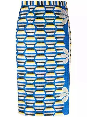 GEMY MAALOUF Geometric-pattern High-waist Midi Skirt - Blue