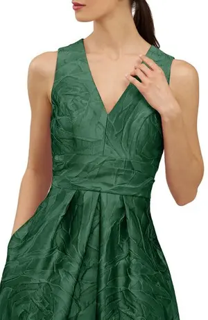KAY UNGER Mariah Crinkle Pleated Gown - Emerald