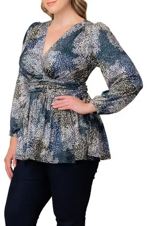 KIYONNA Leah Gathered Top - Blue Multi