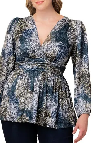 KIYONNA Leah Gathered Top - Blue Multi