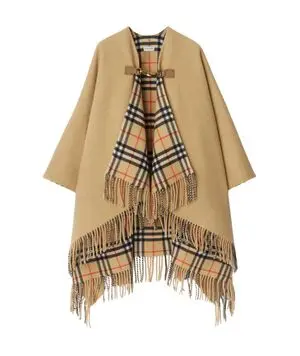 Burberry Check Wool Cape - Sand
