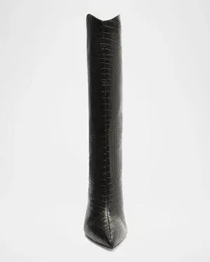 Schutz Maryana Snake-print Leather Knee Boots - Black