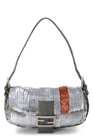 Fendi Fendi Sequin Baguette Shoulder Bag Silver