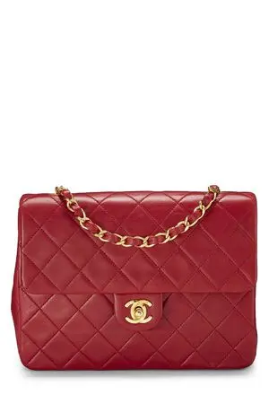 Chanel Red Quilted Lambskin Half Flap Small Red