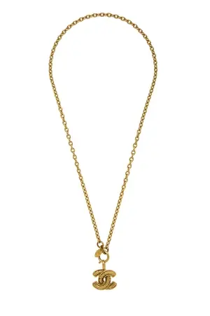 Chanel Quilted Cc Logo Pendant Necklace - Gold