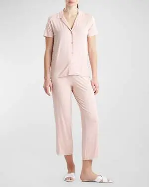 Natori Feathers Essentials Lace-trim Jersey Pajama Set Cameo Rose