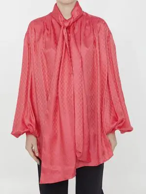 Balmain Silk Shirt With Monogram - Fuchsia