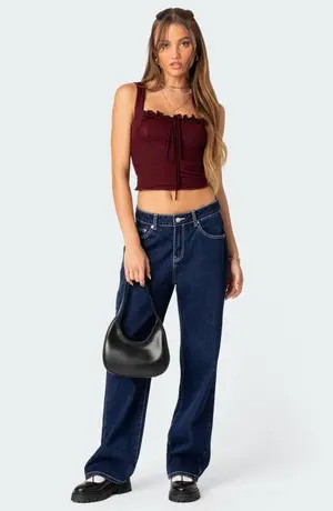EDIKTED Aurelia Ruffle Trim Crop Corset Top