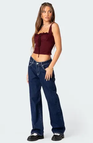 EDIKTED Aurelia Ruffle Trim Crop Corset Top