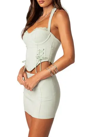 EDIKTED Audrina Lace-up Halter Bustier Top