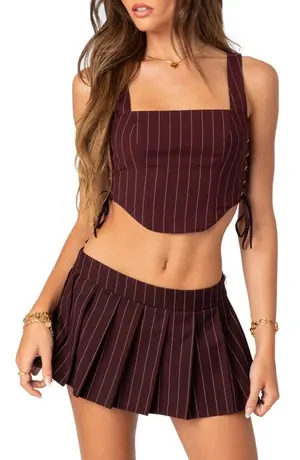 EDIKTED Pinstripe Lace-up Crop Corset