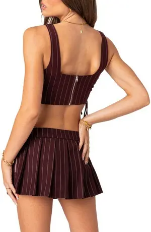EDIKTED Pinstripe Lace-up Crop Corset
