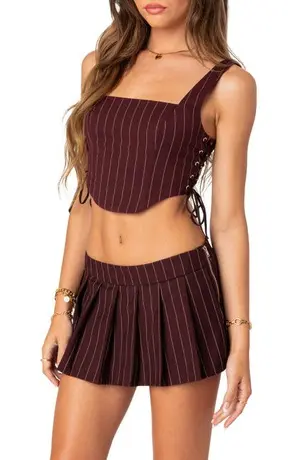 EDIKTED Pinstripe Lace-up Crop Corset
