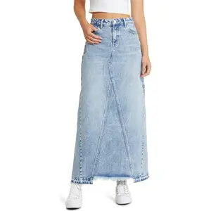 PROSPERITY DENIM Release Hem Denim Maxi Skirt