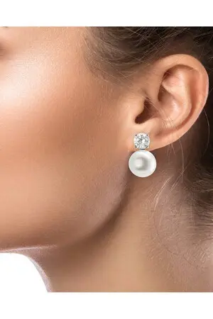 KENNETH JAY LANE Glass Pearl & Cubic Zirconia Drop Clip Earrings - Natural
