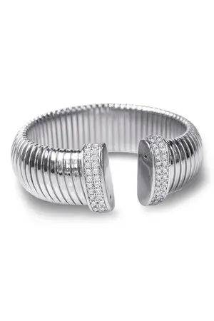 KENNETH JAY LANE Cubic Zirconia & Rhodium Plated Cuff Bracelet - Natural