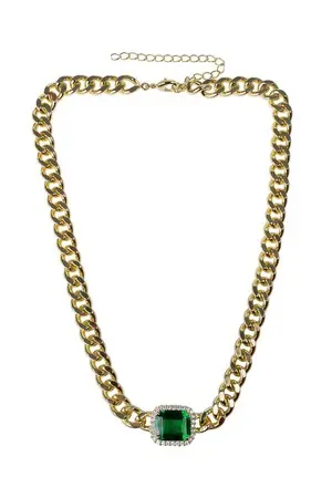 KENNETH JAY LANE Emerald & Cubic Zirconia Chain Necklace - Gold
