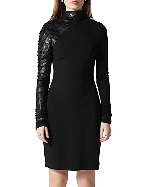 Gracia Faux Leather Scale Mock Neck Dress In Black - 25% Off | Editorialist