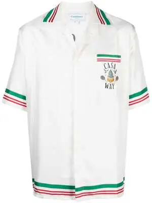 Casablanca Tennis Club Icon Striped Silk Shirt - White