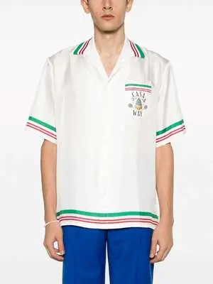 Casablanca Tennis Club Icon Striped Silk Shirt - White