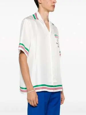 Casablanca Tennis Club Icon Striped Silk Shirt - White