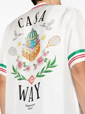 Casablanca Tennis Club Icon Striped Silk Shirt - White