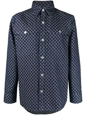 Balmain Monogram-jacquard Denim Shirt - Blue