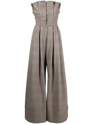 Moschino Prince Of Wales Check Strapless Jumpsuit - Brown