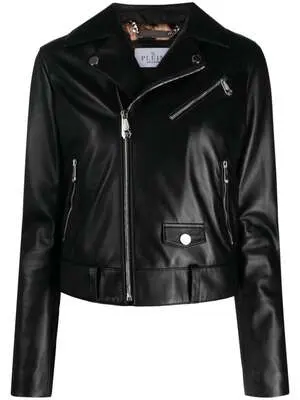 Philipp Plein Crystal-embellished Leather Biker Jacket - Black