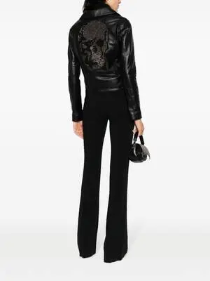 Philipp Plein Crystal-embellished Leather Biker Jacket