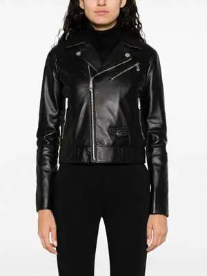 Philipp Plein Crystal-embellished Leather Biker Jacket