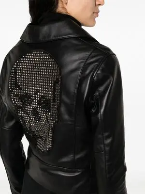 Philipp Plein Crystal-embellished Leather Biker Jacket