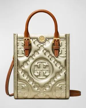 Tory Burch Mini T Monogram Metallic Puffy Tote Bag - Gold