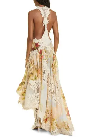 Zimmermann Luminosity Splice Floral Lace Linen & Silk High-Low Dress In Garden  Scene - 64% Off | Editorialist