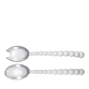 MARIPOSA Classic Salad Servers With Pearled Handles, Set Of 2 - White