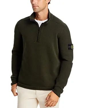STONE  MAGLIA KNIT セーター Stone Island Maglia Quarter Zip Pullover Sweater In Olive - 40