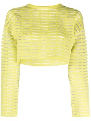 GENNY Cropped Knit Top With Gusset Detail - Green