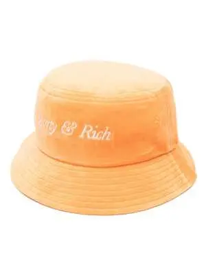 SPORTY & RICH Logo-embroidered Velvet Bucket Hat - Orange