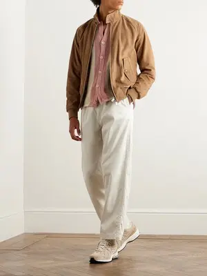BARACUTA G9 Suede Harrington Jacket - Neutrals
