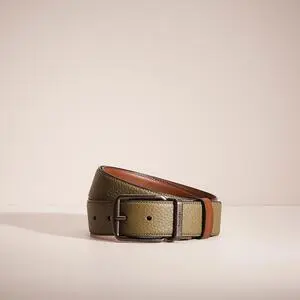COACH Restored Harness Buckle Cut-to-size Reversible Belt, 38mm - Army Green/saddle